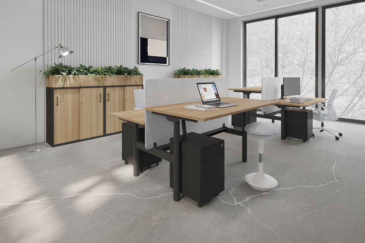 Flexi Premium Sit-to-Stand Team Cluster Workstation - Black Frame [120