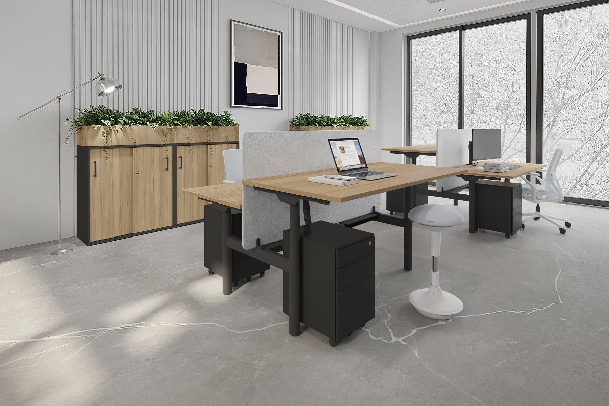 Flexi Premium Sit-to-Stand Team Cluster Workstation - Black Frame [140