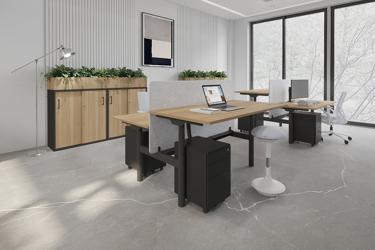 Flexi Premium Sit-to-Stand Team Cluster Workstation - Black Frame [140