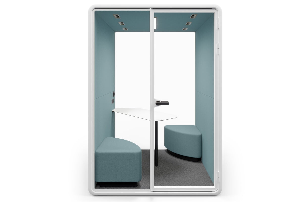 Uplifting Nest 2 Person Meeting Booth with Diagonal Table [Echo Panel ...